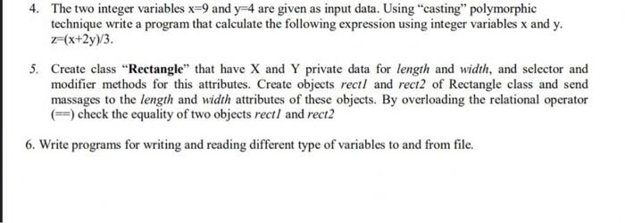 Solved 4. The two integer variables x=9 and y=4 are given as | Chegg.com