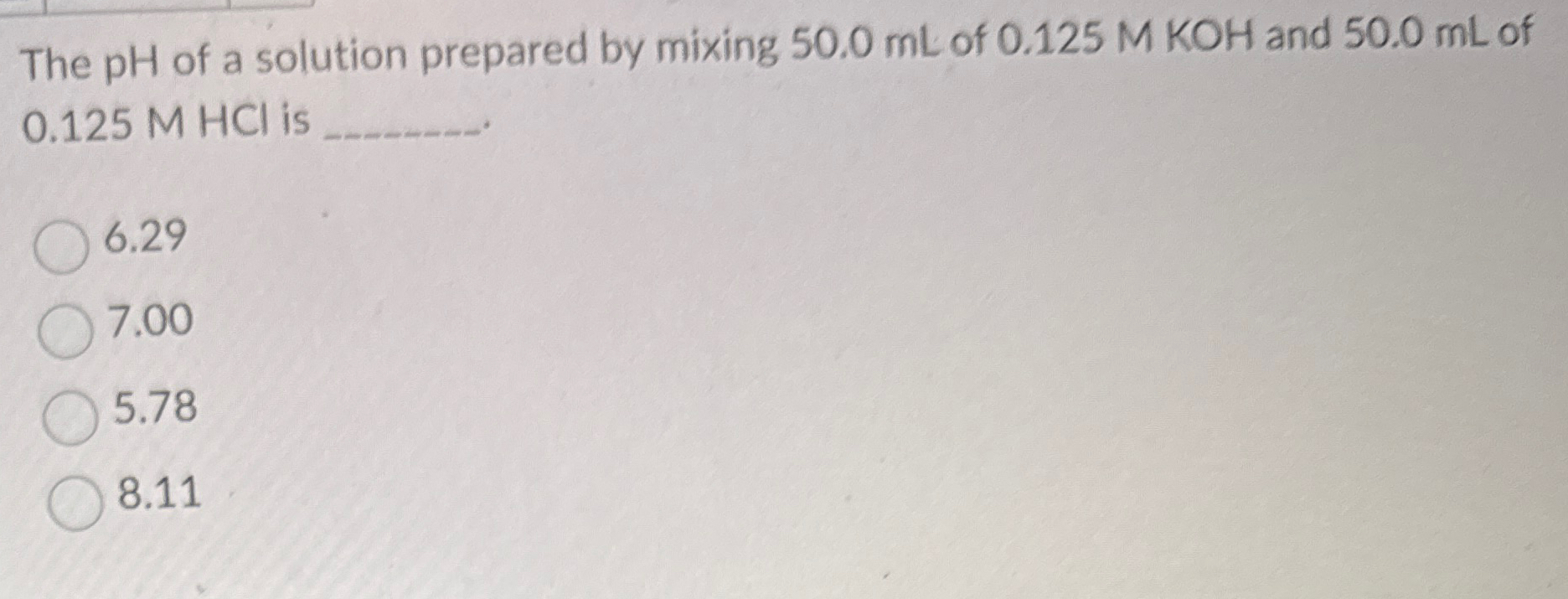 Solved The pH of a solution prepared by mixing 50.0 ﻿mL of | Chegg.com
