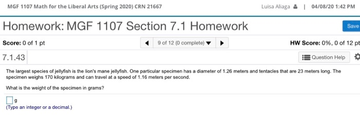 Solved MGF 1107 Math for the Liberal Arts (Spring 2020) CRN | Chegg.com
