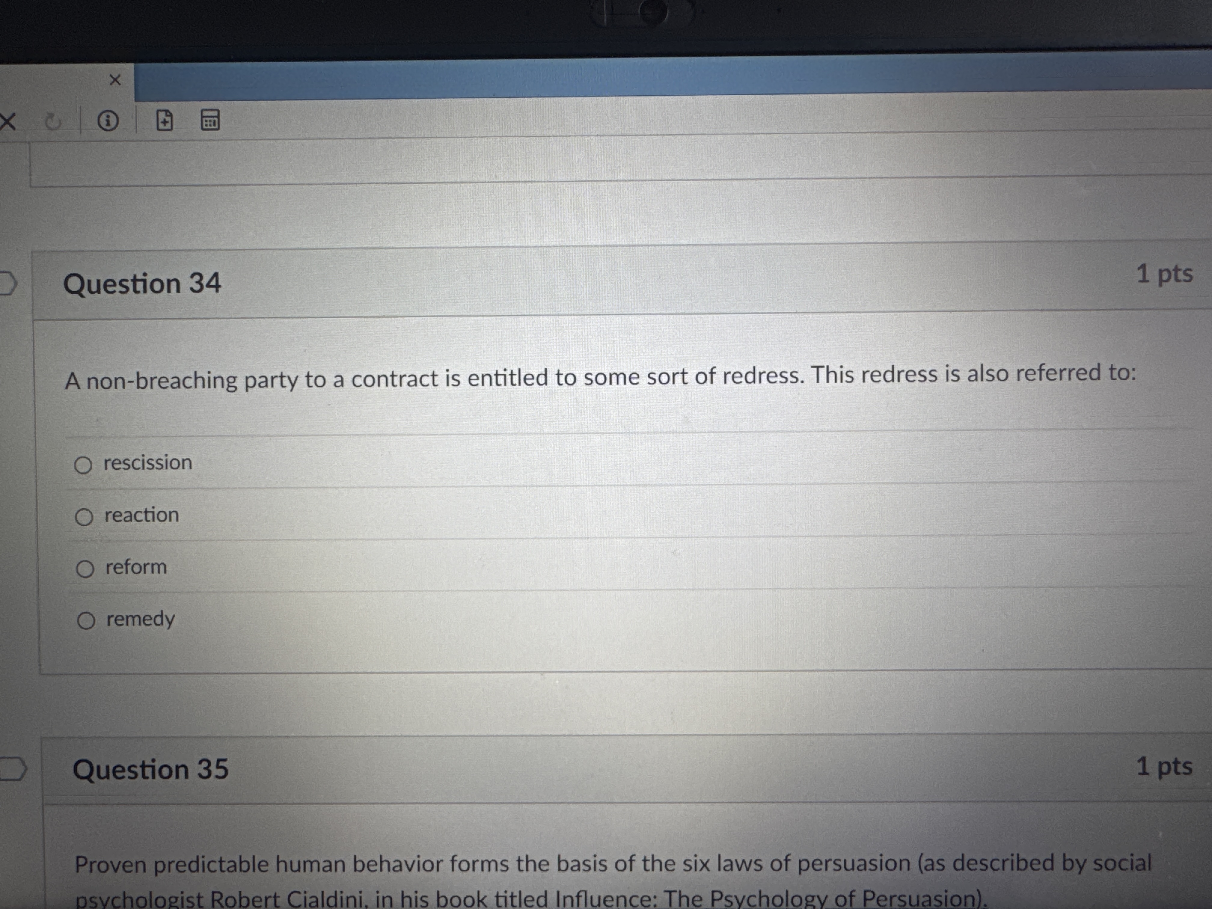 Solved Question 34A non-breaching party to a contract is | Chegg.com
