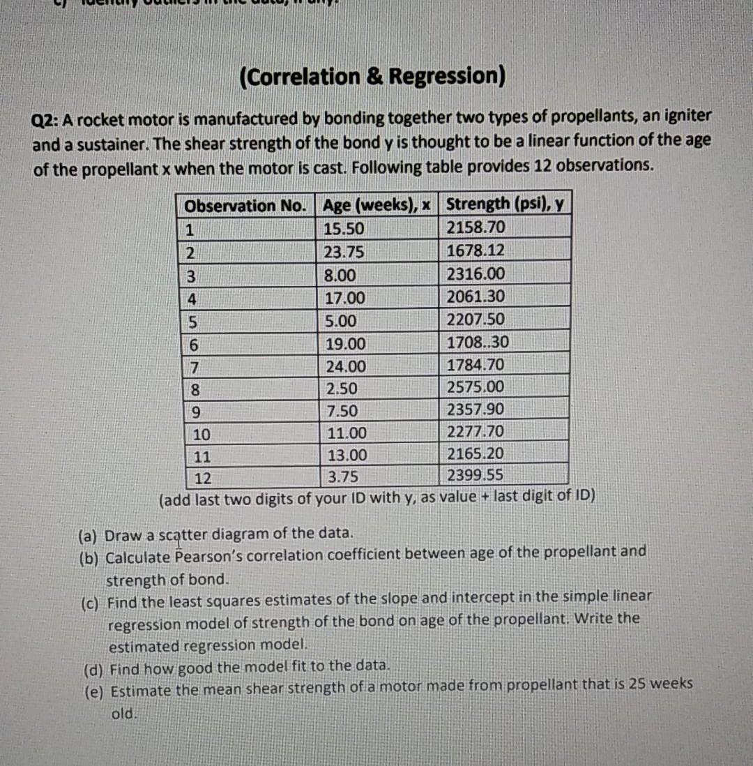Solved (Correlation & Regression) Q2: A rocket motor is | Chegg.com