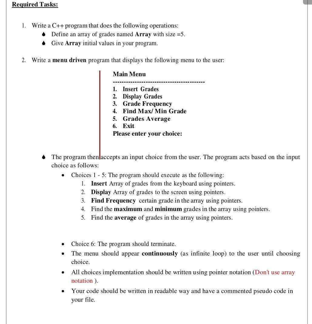 Solved Required Tasks: 1. Write a C++ program that does the | Chegg.com