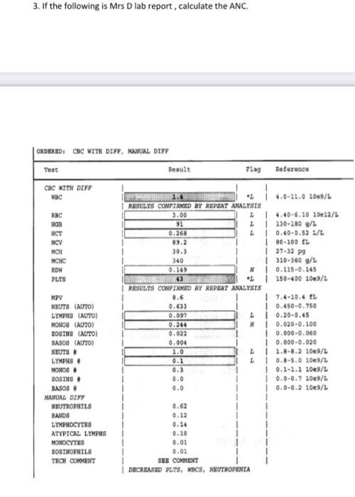 Solved 3 If The Following Is Mrs D Lab Report Calculate