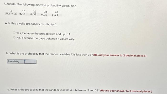 Solved Consider the following discrete probability | Chegg.com