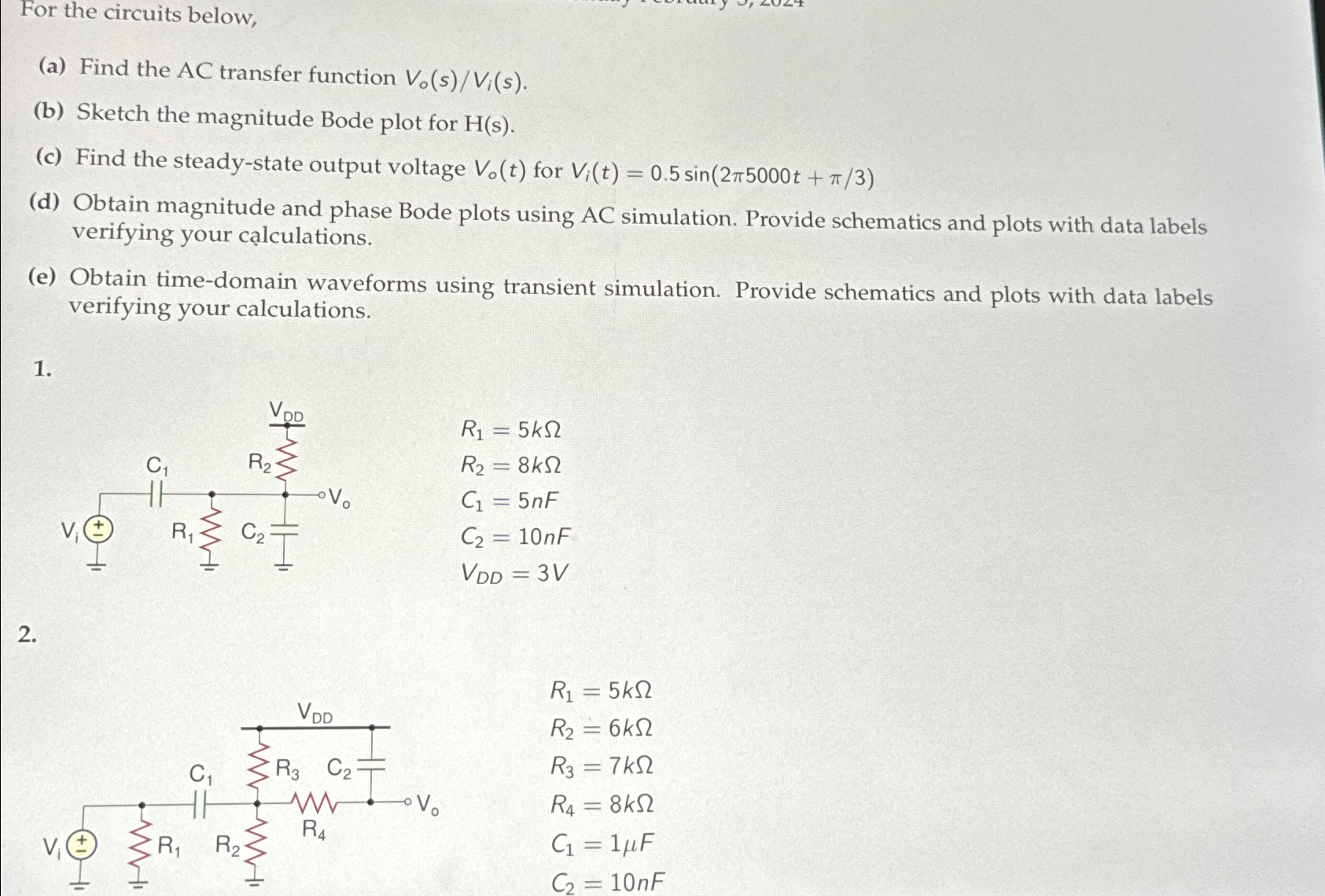 For the circuits below,\\n(a) Find the AC transfer | Chegg.com