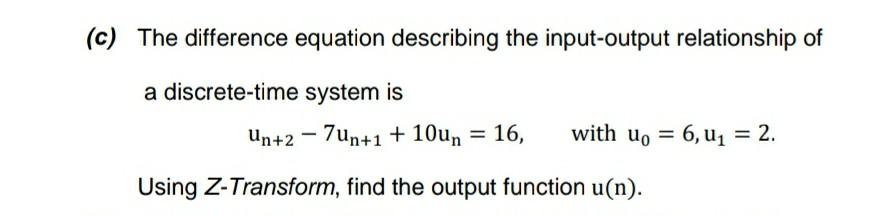 Solved The difference equation describing the input-output | Chegg.com