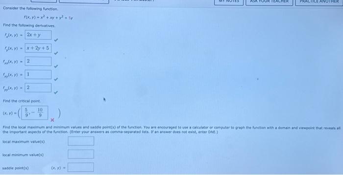 Solved Consider the following function. r(x,y)=x2+xy+y2+5y | Chegg.com