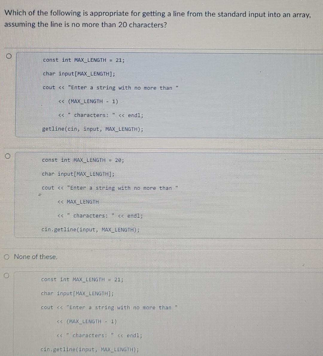 Solved Which of the following is appropriate for getting a | Chegg.com
