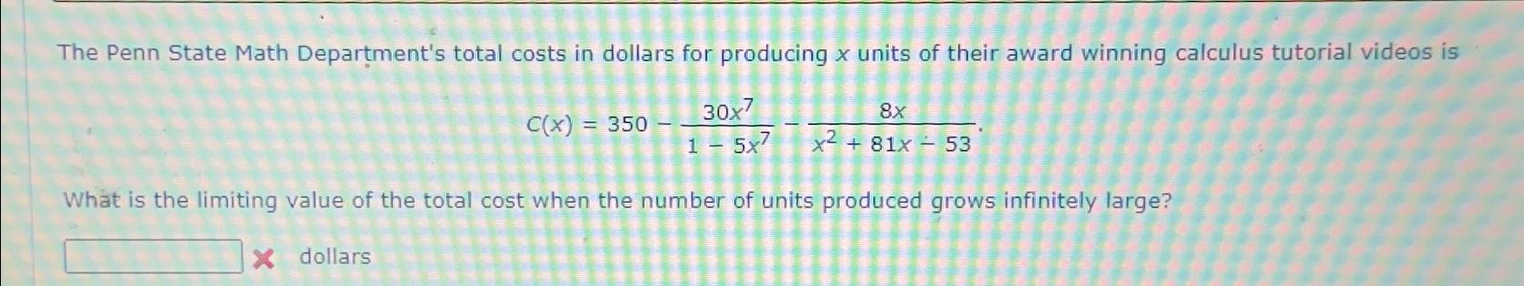 Solved The Penn State Math Department's total costs in | Chegg.com