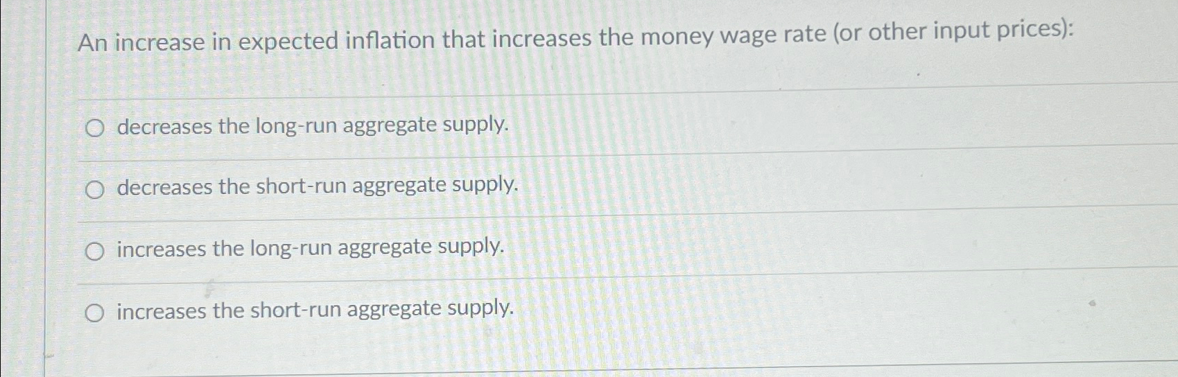 Solved An increase in expected inflation that increases the | Chegg.com