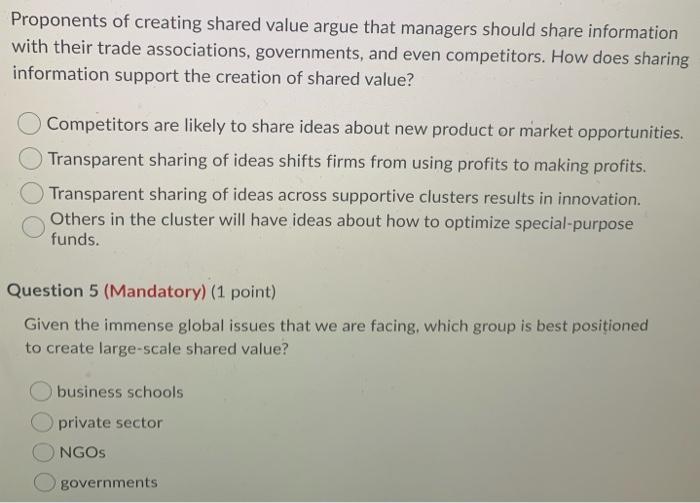 Solved Proponents of creating shared value argue that | Chegg.com