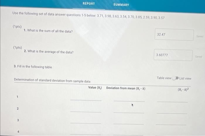 Use the following set of data answer questions 1-5 | Chegg.com