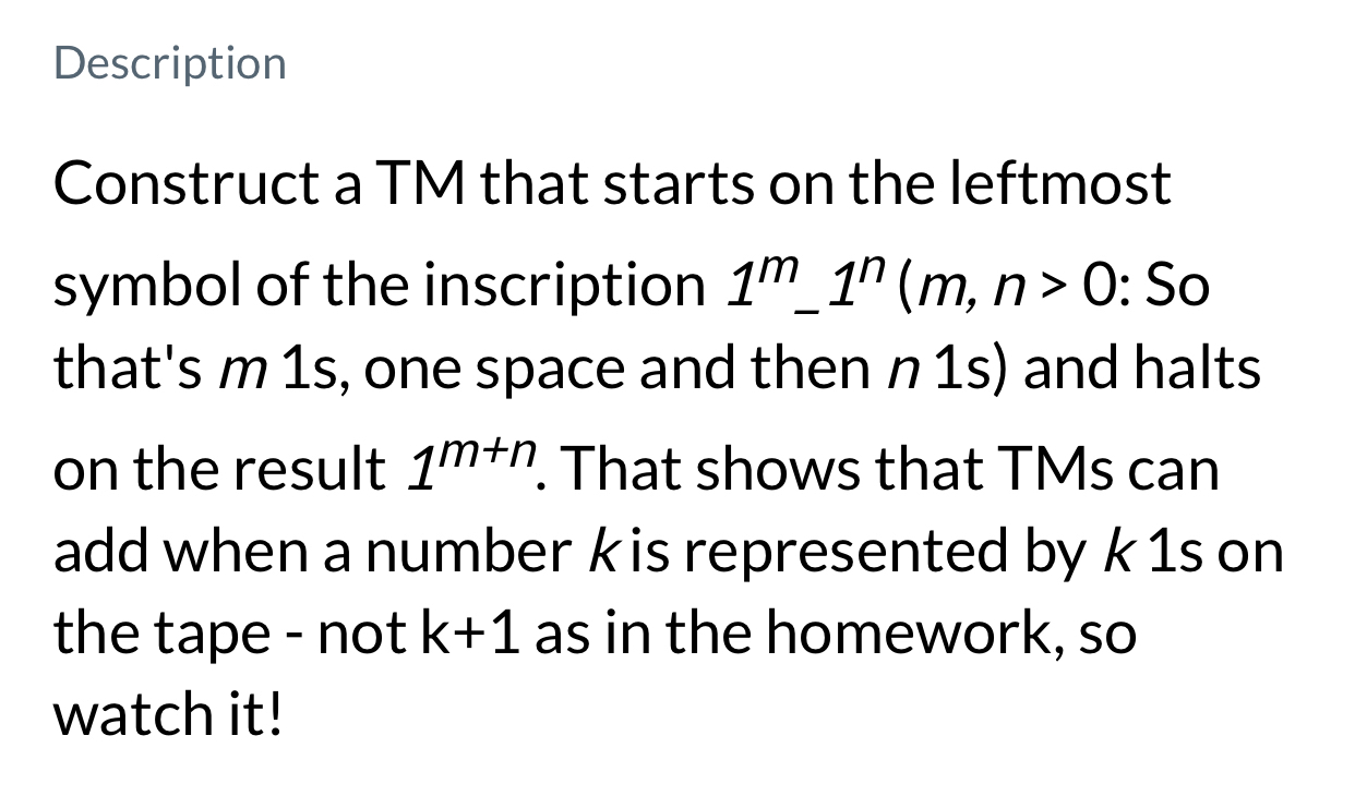 Solved DescriptionConstruct a TM that starts on the leftmost | Chegg.com