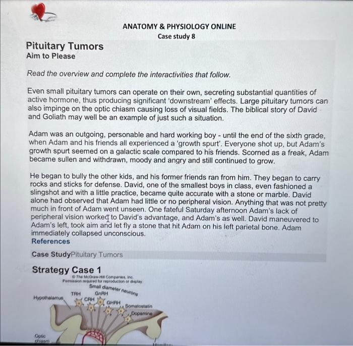 Solved Case study 8 Pituitary Tumors Aim to Please Read the | Chegg.com