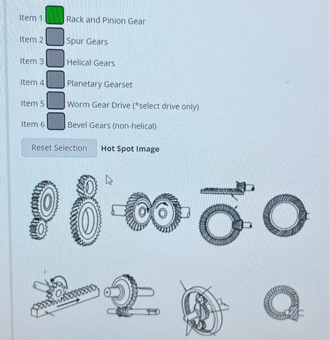Solved Item 1 Rack and Pinion Gear Item 2 Spur Gears Item 3 | Chegg.com