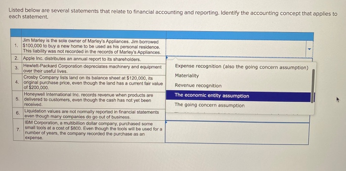 Solved Listed below are several statements that relate to | Chegg.com