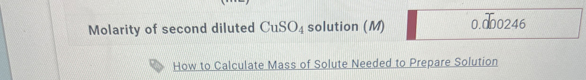 Solved Molarity of second diluted CuSO4 solution (M)How to | Chegg.com Solved Molarity of second diluted CuSO4 solution (M)How to | Chegg.com