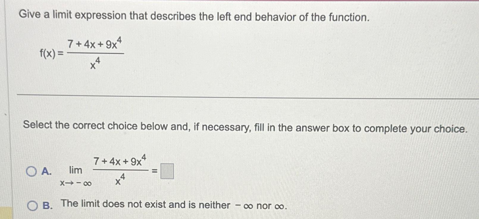 Solved Give a limit expression that describes the left end | Chegg.com