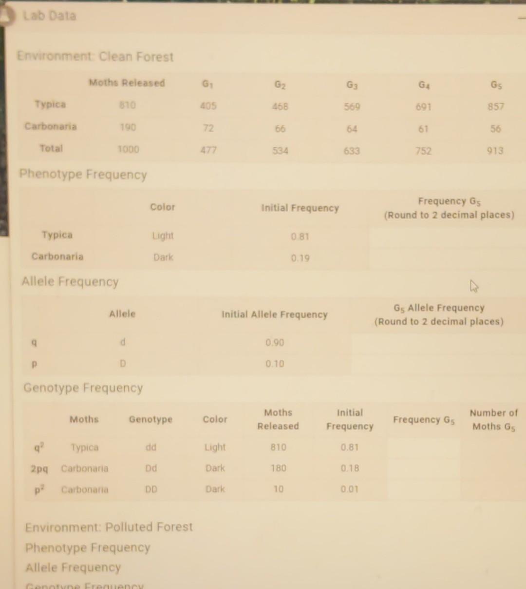 Solved Environment: Polluted Forest Phenotype Frequency | Chegg.com