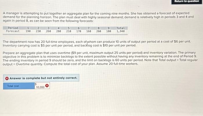 Solved A manager is attempting to put together an aggregate | Chegg.com