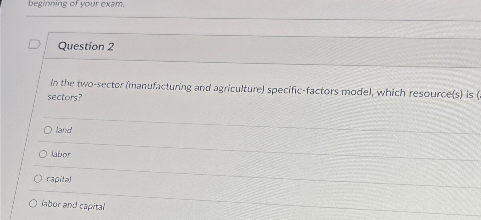 Solved beginning of your exam.Question 2In the two-sector | Chegg.com