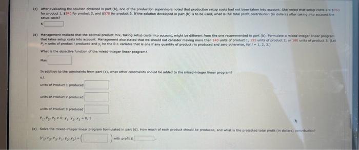 for peoduct 2, and 238 for aroduct 3 . (b) Solve she | Chegg.com