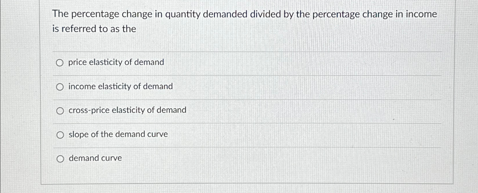 Solved The percentage change in quantity demanded divided by | Chegg.com