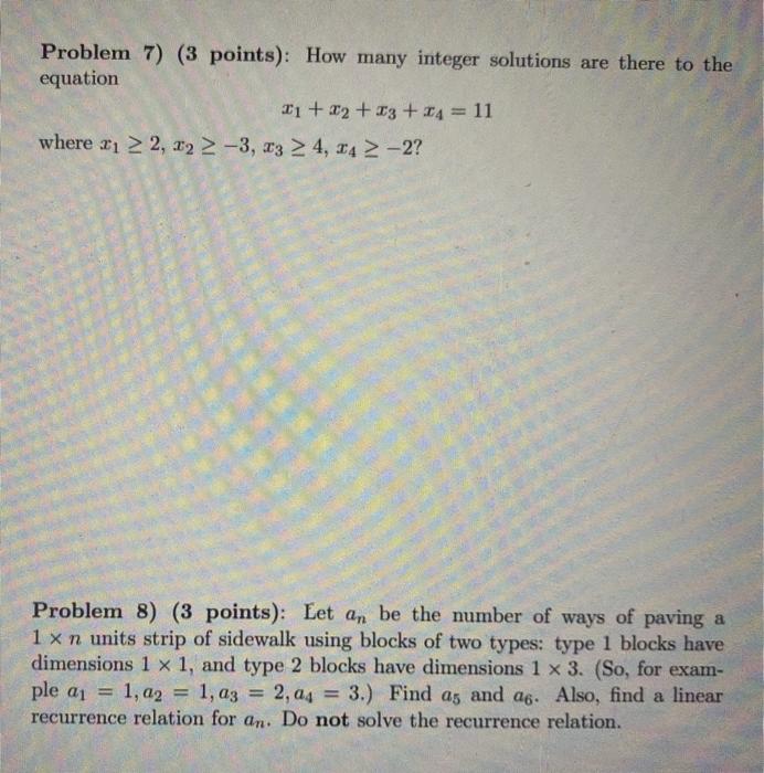Solved Problem 7) (3 points): How many integer solutions are | Chegg.com