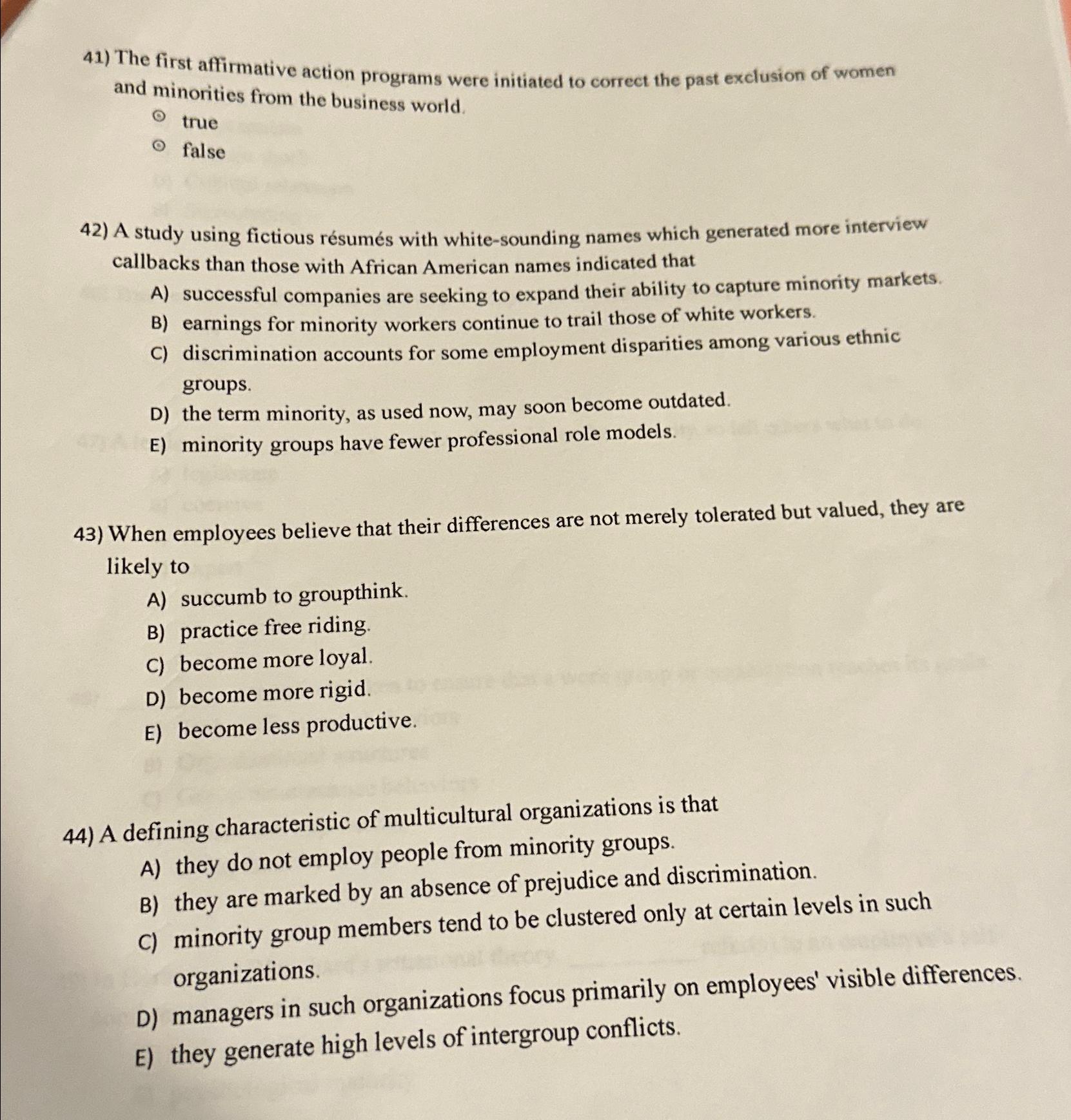 Solved The first affirmative action programs were initiated | Chegg.com