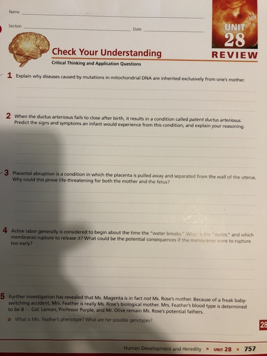 Solved Name Section Date UNIT 28 REVIEW Check Your | Chegg.com