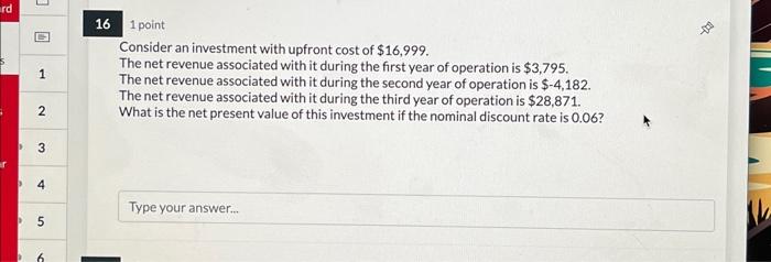 Solved 1 point Consider an investment with upfront cost of | Chegg.com