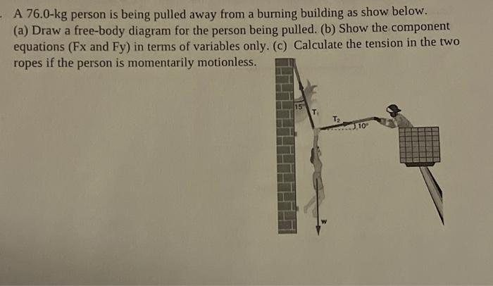 Solved A 76.0 - kg person is being pulled away from a | Chegg.com