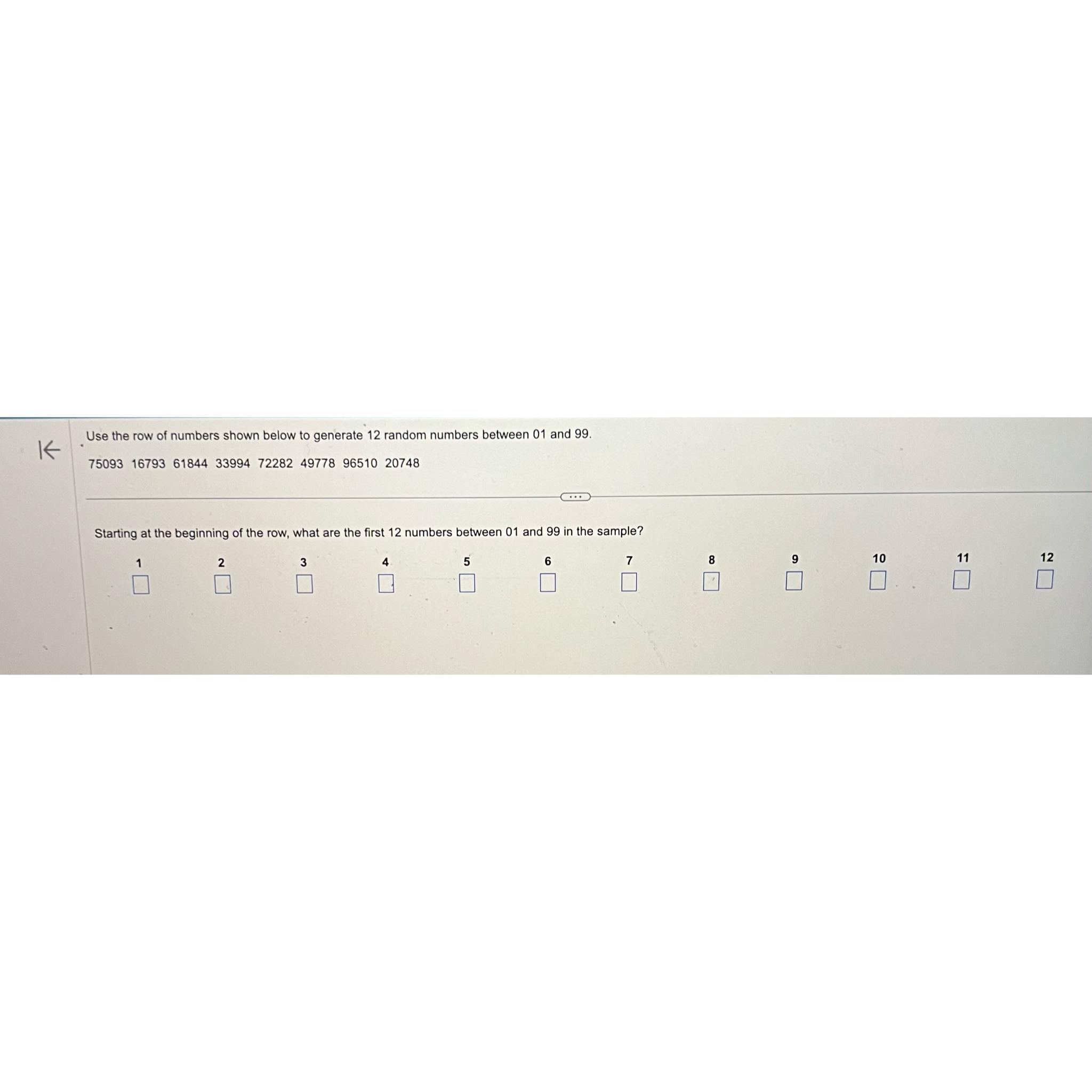 Solved Use the row of numbers shown below to generate 12 | Chegg.com