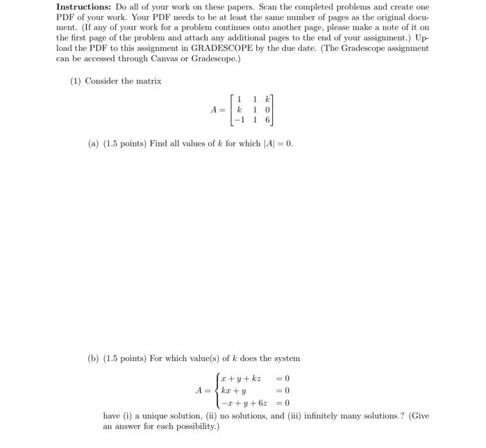 Solved Instructions: Do all of your work on these papers. | Chegg.com