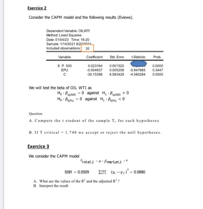 Solved Consider the CAPM model and the following results | Chegg.com