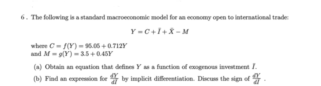 Solved The following is a standard macroeconomic model for | Chegg.com