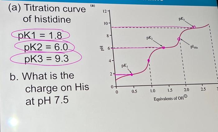 Solved (a) Titration curve of histidine PK1 = 1.8 pK2= 6.0 | Chegg.com