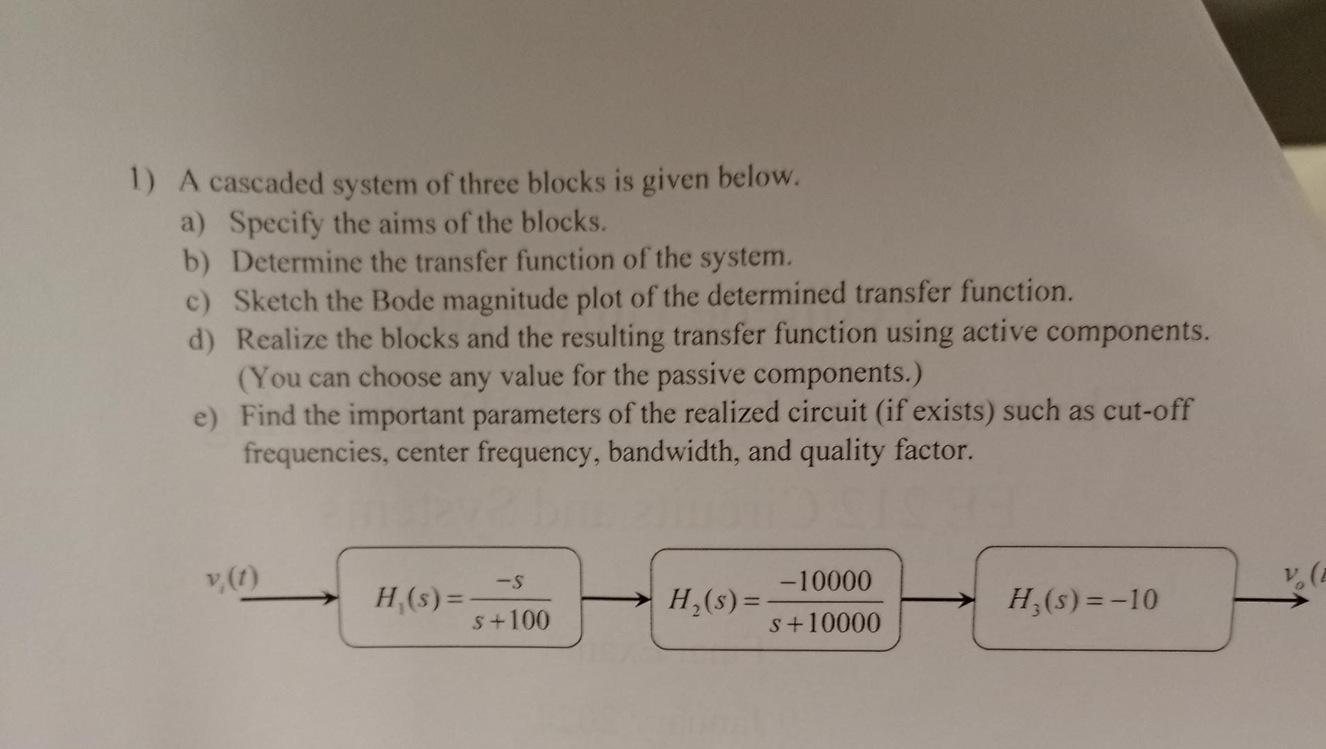 Solved A cascaded system of three blocks is given below.a) | Chegg.com