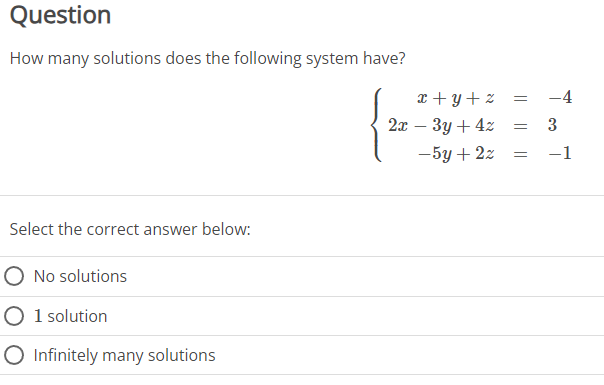 Solved QuestionHow many solutions does the following system | Chegg.com