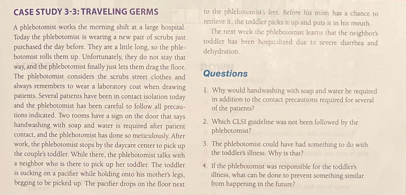 Solved CASE STUDY 3-3: TRAVELING GERMSA phlebotomist works | Chegg.com