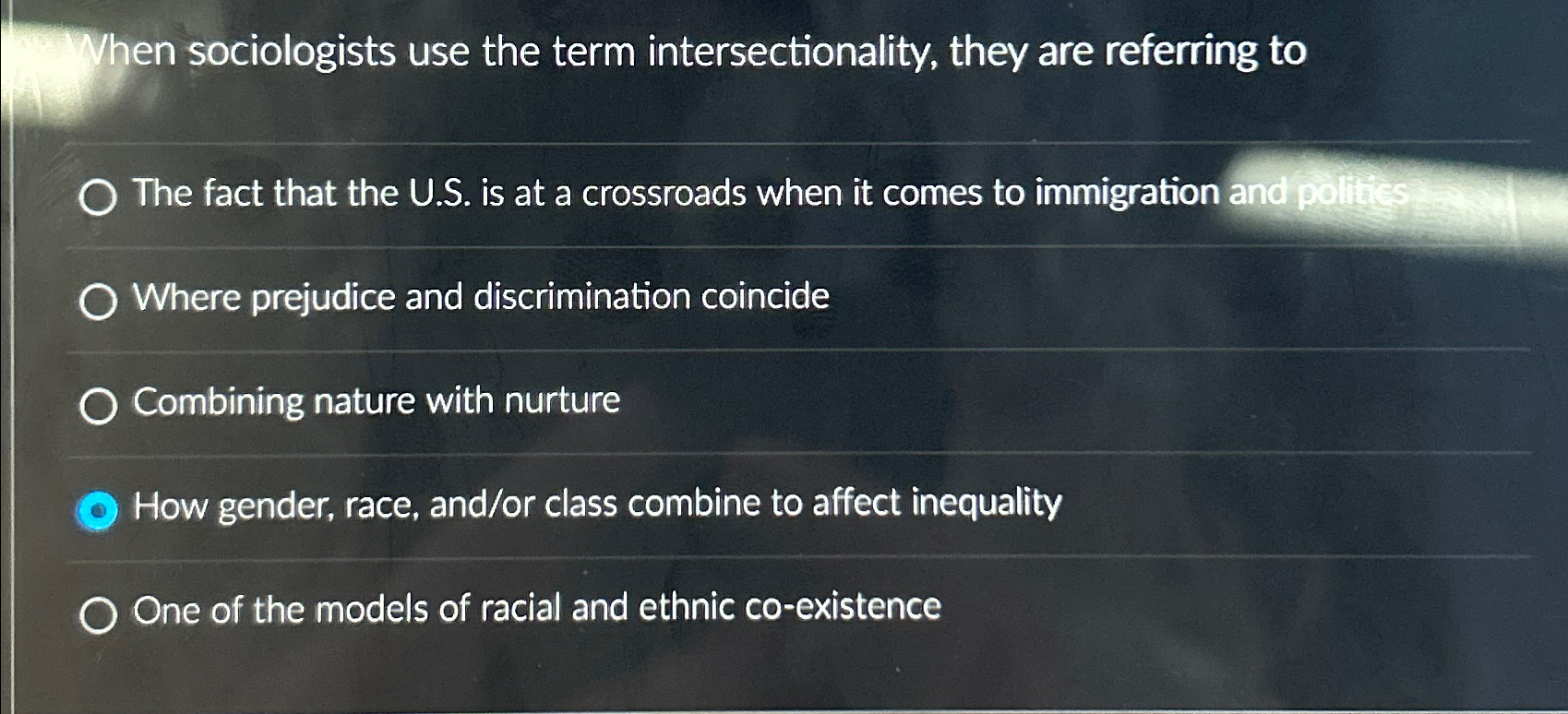 Solved Yhen sociologists use the term intersectionality, | Chegg.com