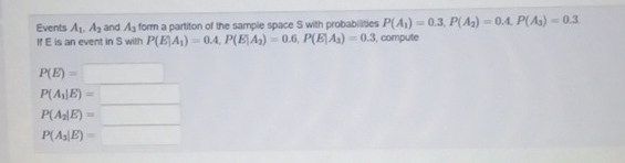 Solved Events A1,A2 ﻿and A3 ﻿form a partition of the sample | Chegg.com