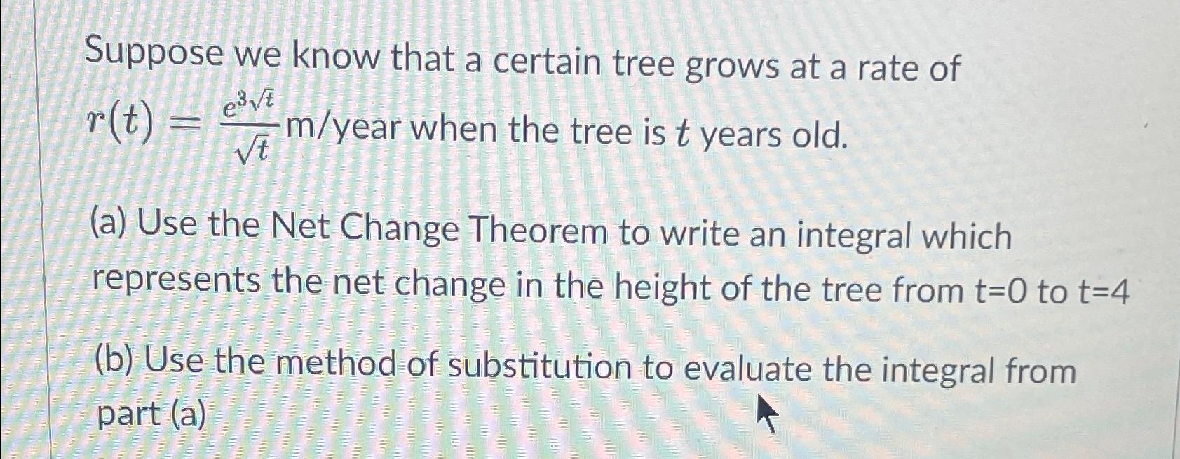 Solved Suppose we know that a certain tree grows at a rate | Chegg.com