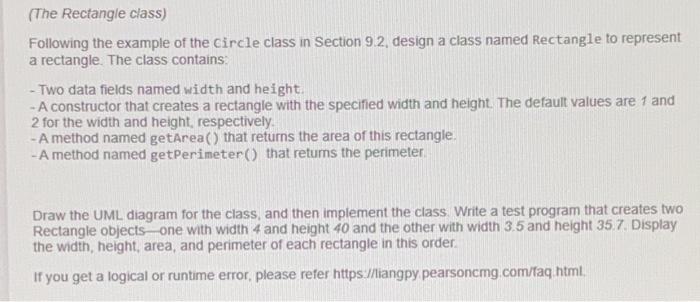 Solved (The Rectangle class) Following the example of the | Chegg.com