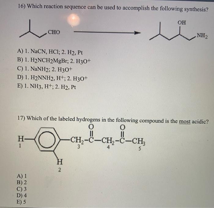 Solved 16) Which reaction sequence can be used to accomplish | Chegg.com