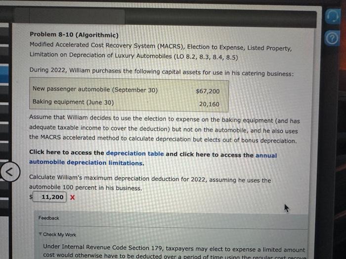 Solved Problem 8-10 (Algorithmic) Modified Accelerated Cost | Chegg.com Solved Problem 8-10 (Algorithmic) Modified Accelerated Cost | Chegg.com