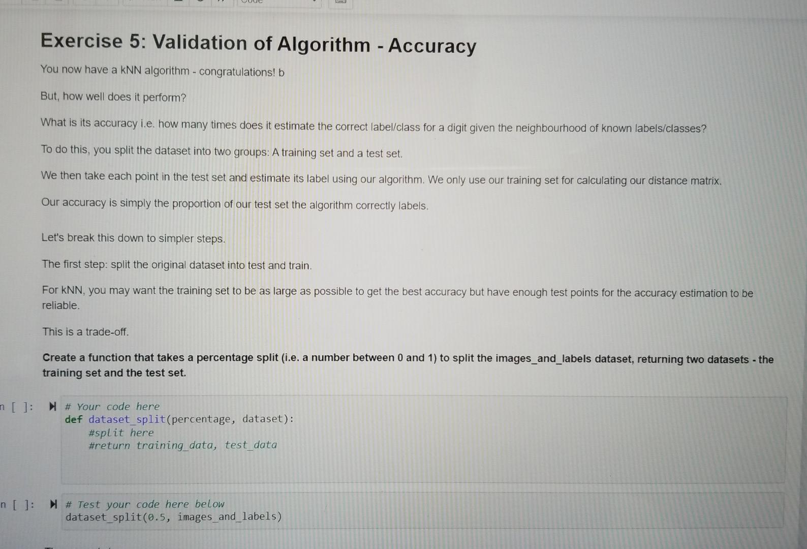 Solved Exercise 5: Validation of Algorithm - Accuracy You | Chegg.com