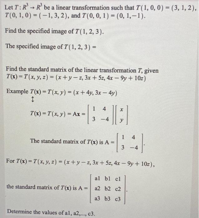 Solved Let T:R3→R3 be a linear transformation such that | Chegg.com | Chegg.com