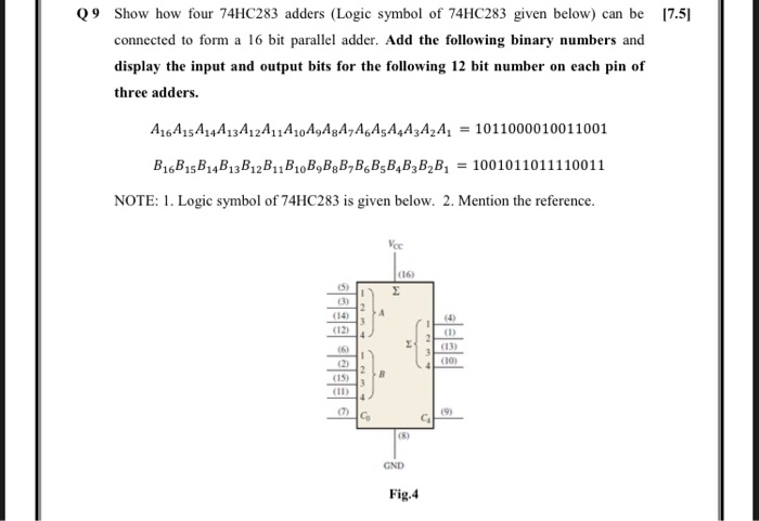 Solved Q9 Show how four 74HC283 adders (Logic symbol of | Chegg.com