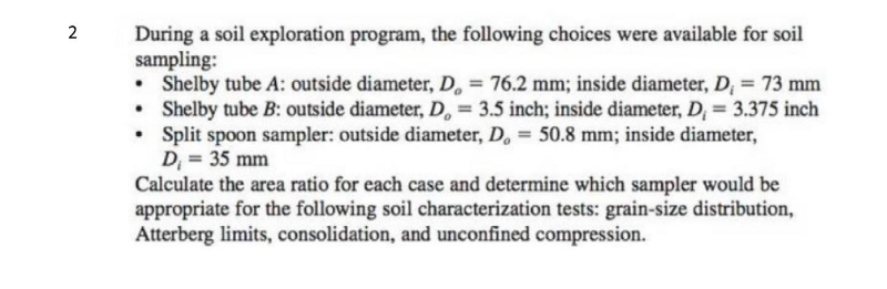 Solved 2 ﻿During a soil exploration program, the following | Chegg.com